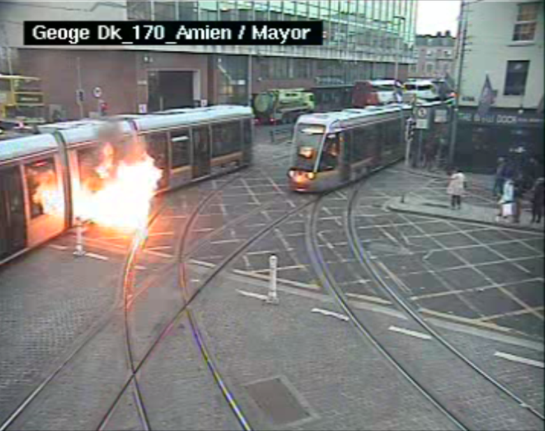 Tram fire on approach to Busáras Luas Stop. | Railway Accident ...