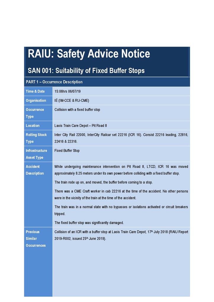 SAN 001 - Suitability of Fixed Stop Buffers - Collision of train with ...